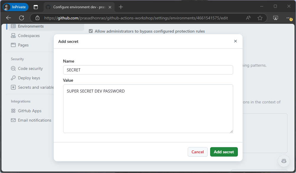 Lab: Environments, Variables, and Secrets | GitHub Actions Workshop