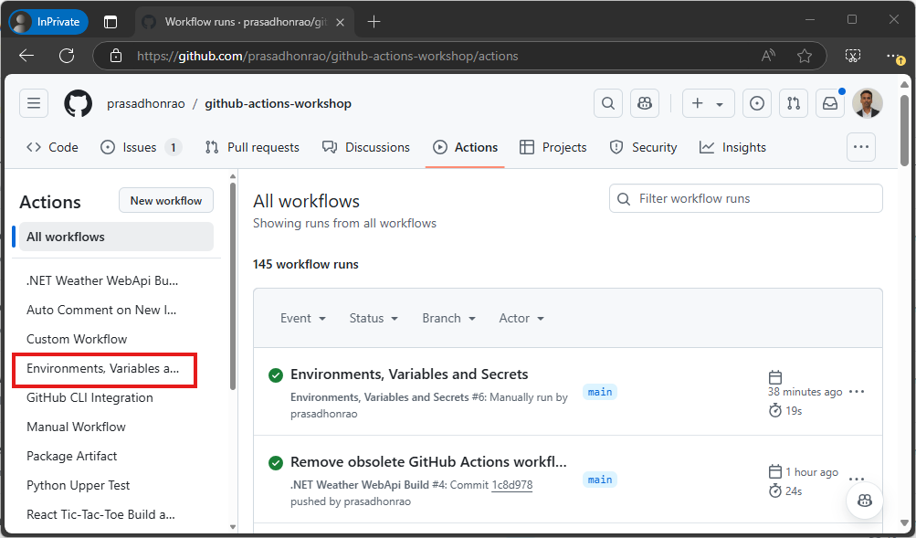 Lab: Environments, Variables, and Secrets | GitHub Actions Workshop