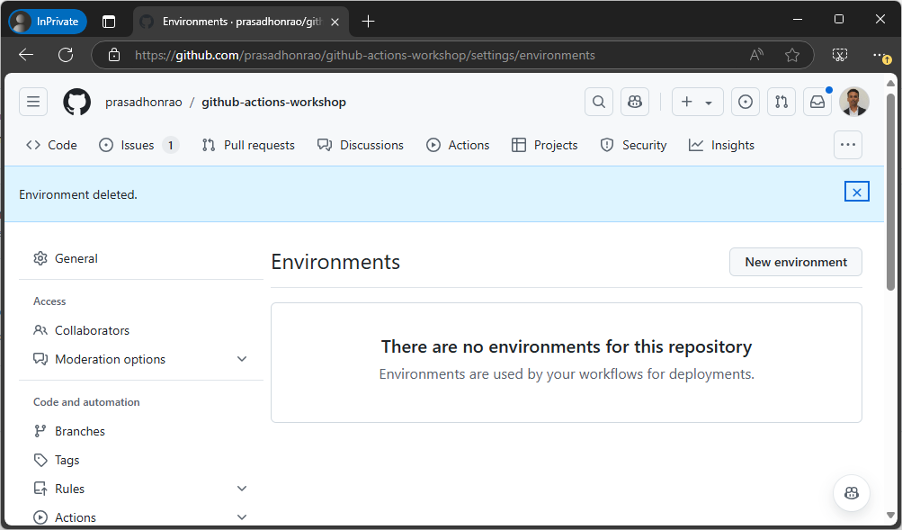 Lab: Environments, Variables, and Secrets | GitHub Actions Workshop