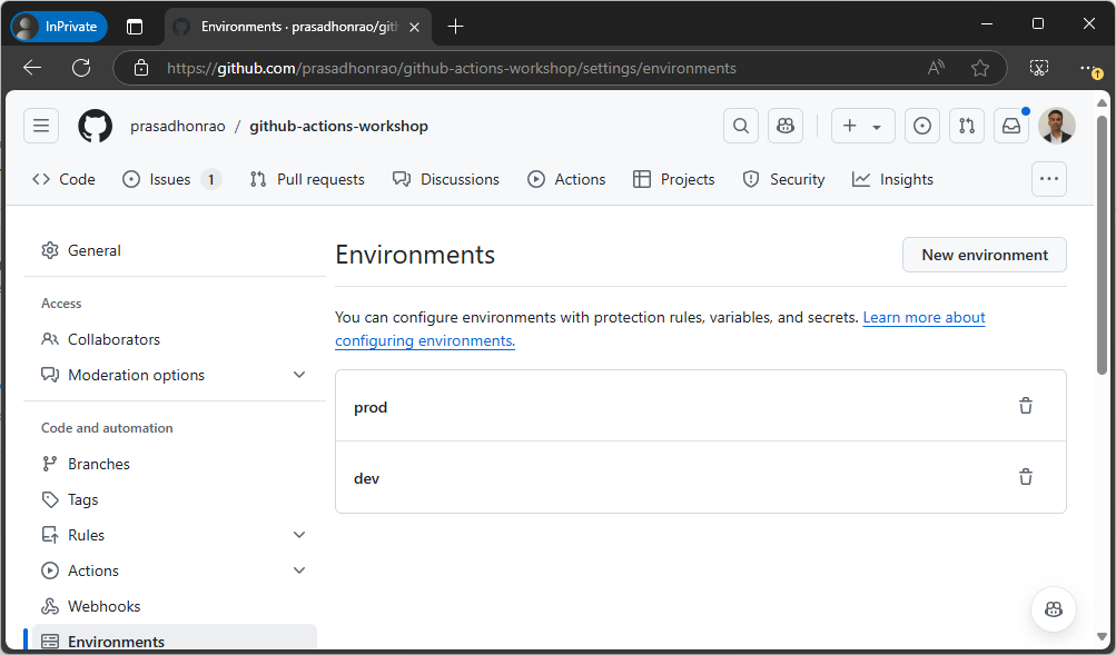 Lab: Environments, Variables, and Secrets | GitHub Actions Workshop
