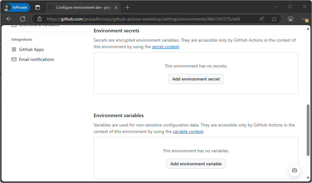 Lab: Environments, Variables, and Secrets | GitHub Actions Workshop