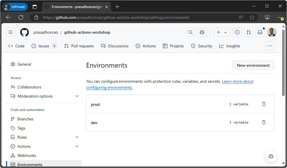 Lab: Environments, Variables, and Secrets | GitHub Actions Workshop